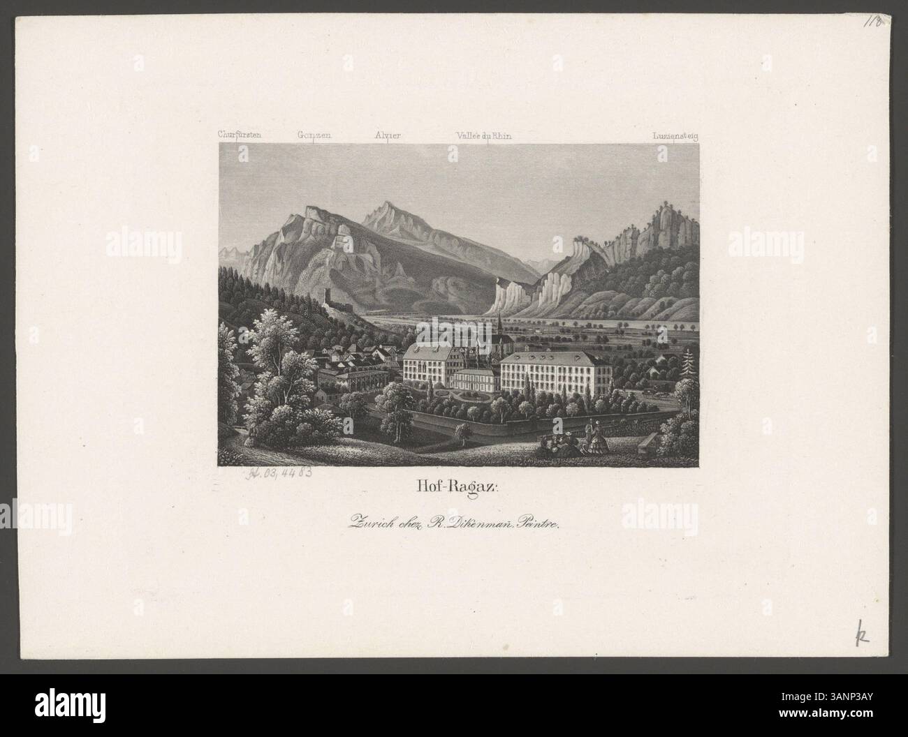 An aquatint print from the 19th century by Johann Rudolf Dikenmann, showing the region of Hof ...