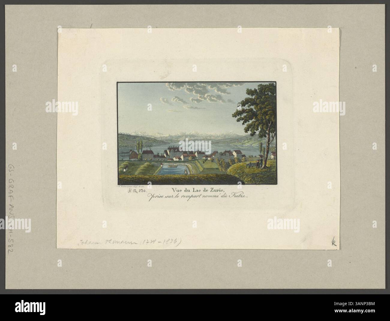 This aquatint and etching print by Johann Thomann depicts a view of ...
