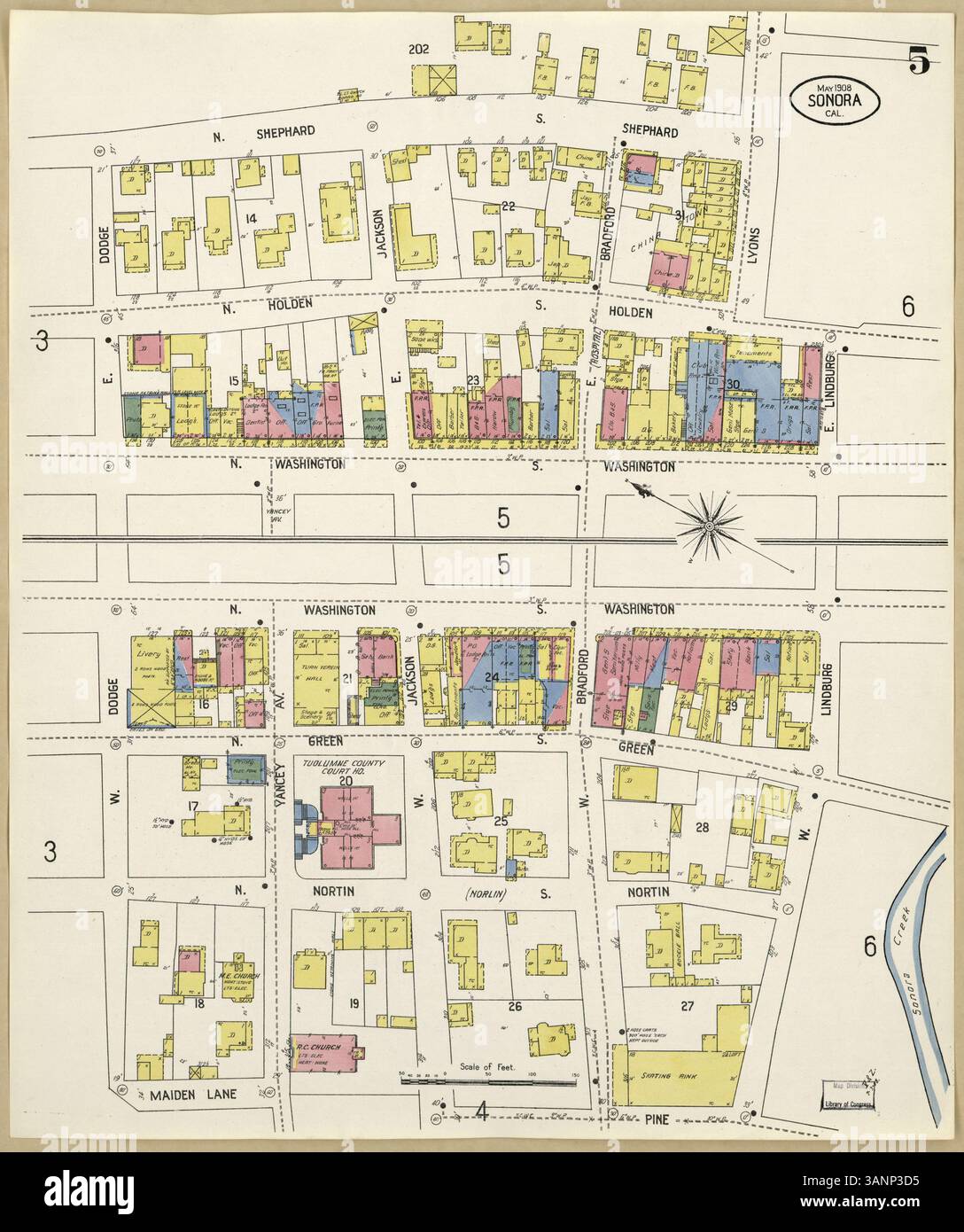 This 1908 Sanborn Fire Insurance Map details the layout of Sonora ...