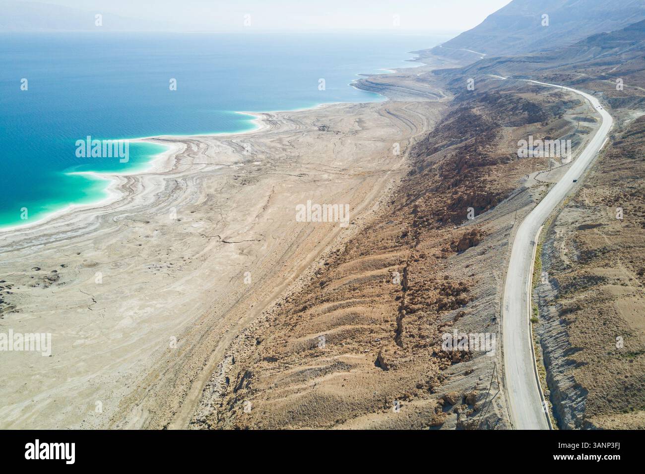 Aerial view of dry coastline along the Dead Sea, Palestine Stock Photo ...
