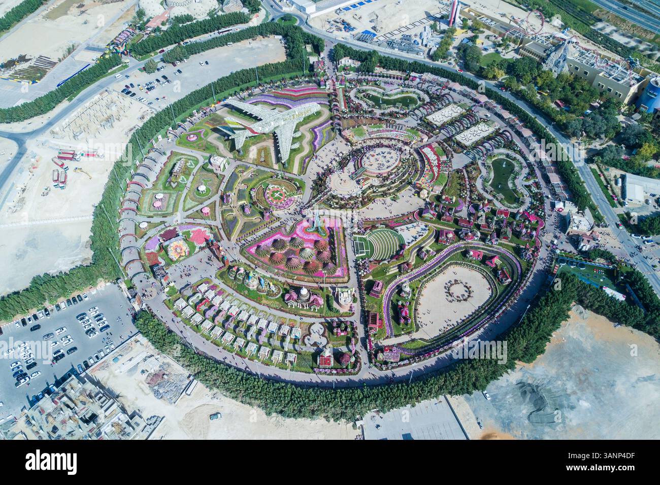 Aerial view of Dubai Miracle garden, Dubai, United Arab Emirates Stock ...
