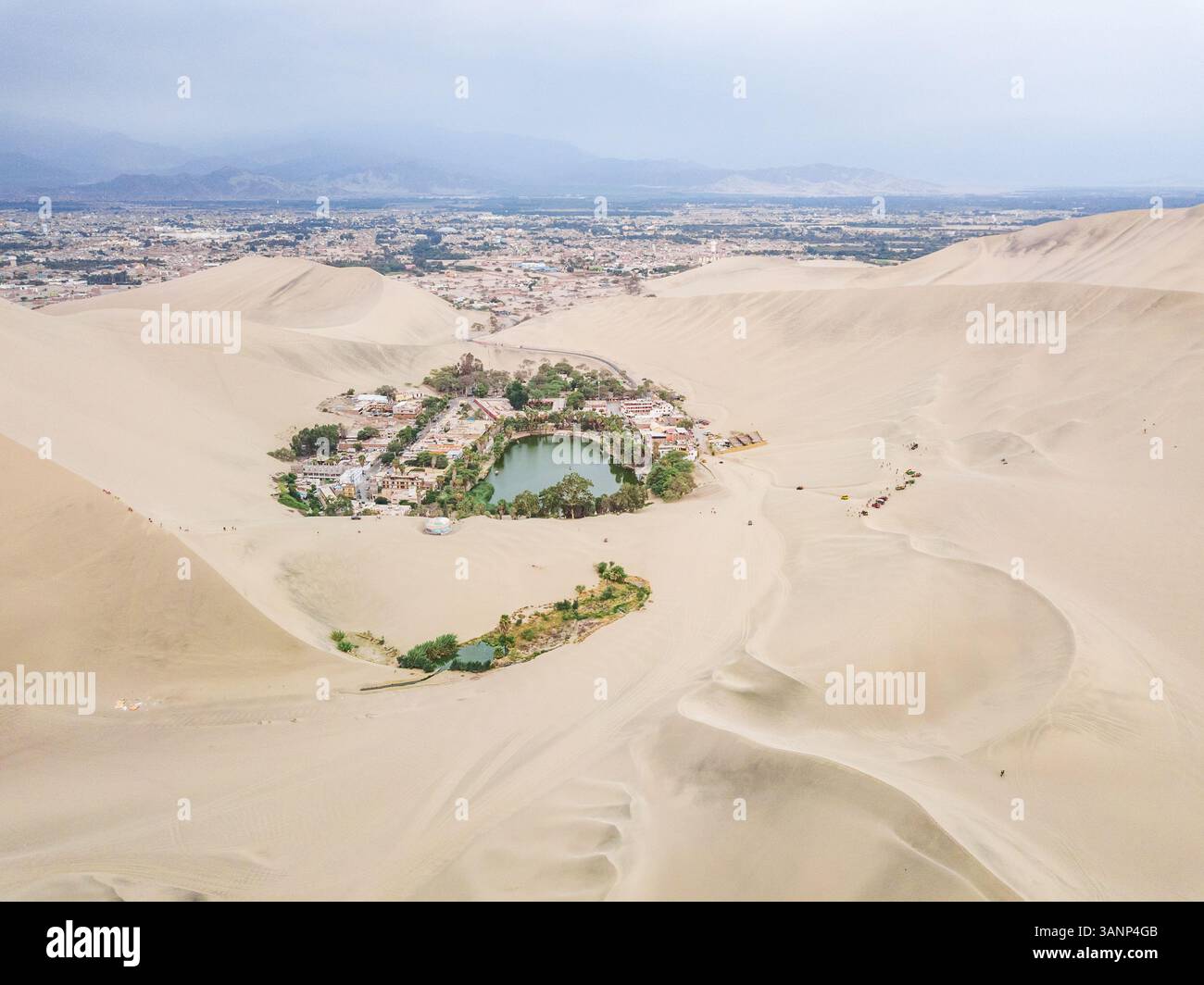 Aerial view of Huacachina desert oasis, city and mountains, Peru Stock Photo - Alamy