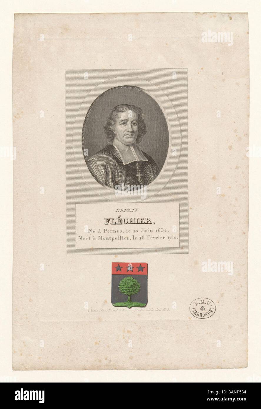Intaglio print of Esprit Fléchier, a French bishop and writer. Born in ...