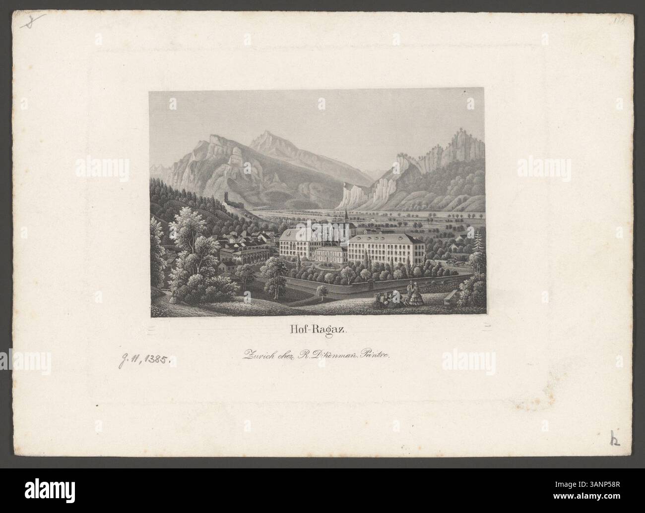This etching and aquatint print from the 19th century by Johann Rudolf Dikenmann showcases Hof ...