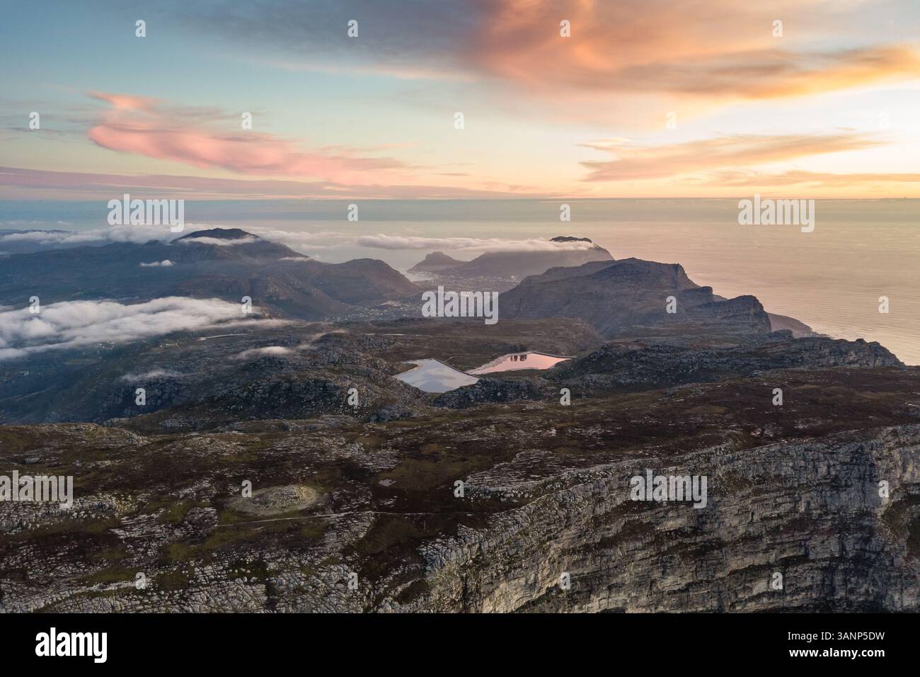 Aerial abstract view of Table Mountain at sunset, Cape Town, South ...