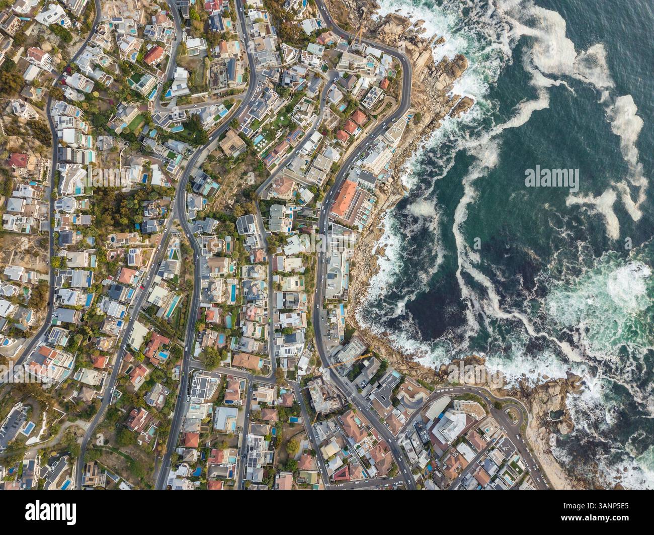 Aerial abstract view of coastal winding road and city, Bantry Bay ...