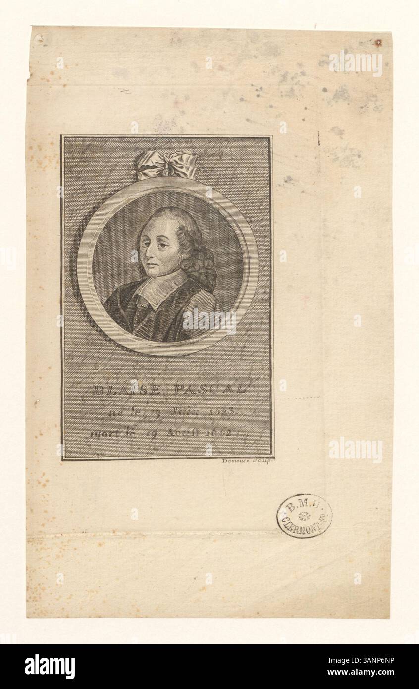 This print, part of the Boyer collection, depicts Blaise Pascal, born ...