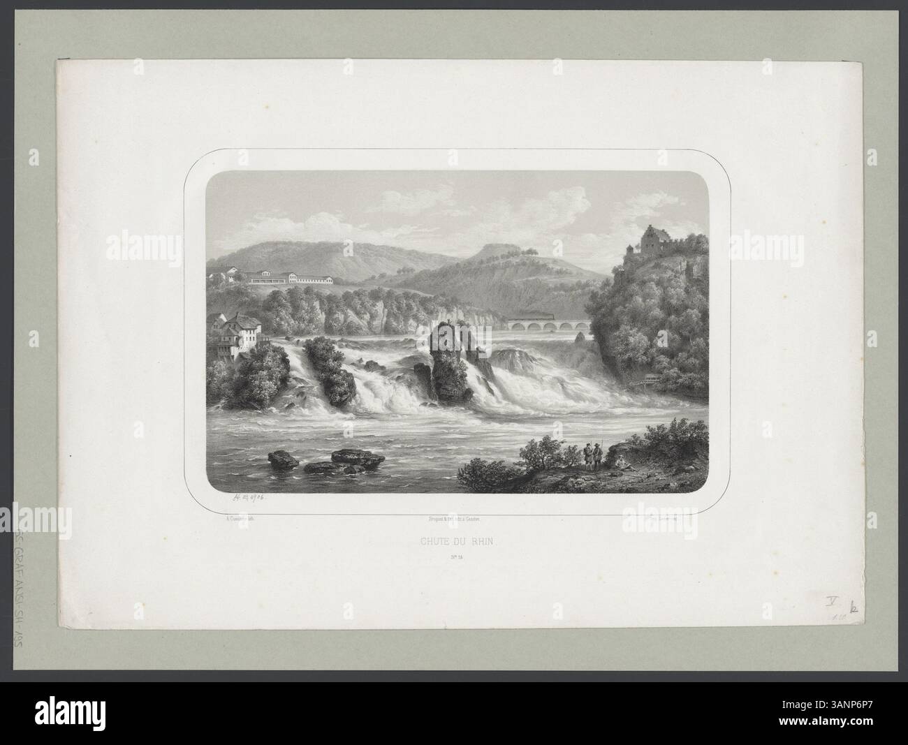 This lithograph by Ad. Cuvillier depicts La Chute du Rhin (Rhine Falls ...