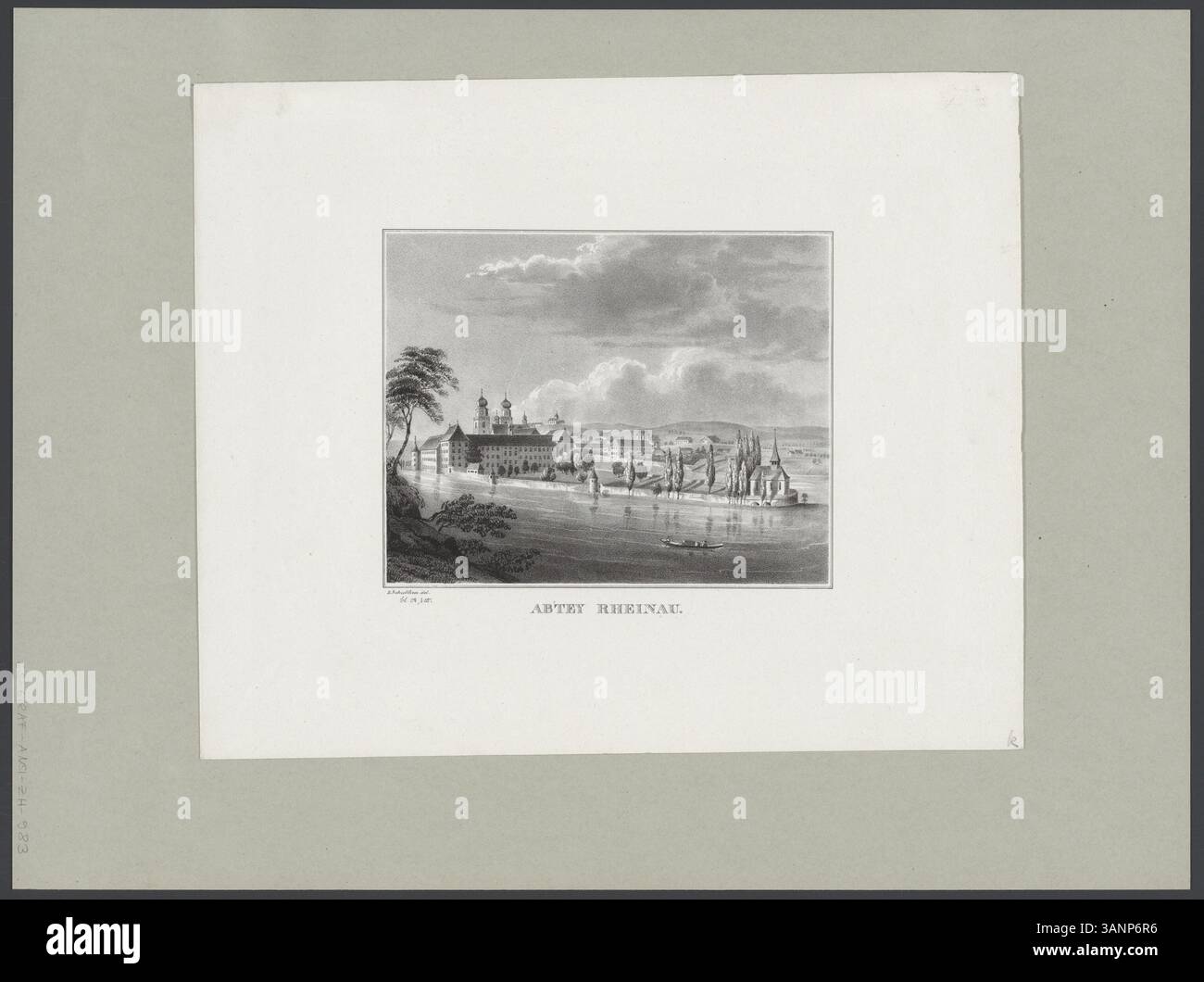 A lithograph by Ludwig Schulthess, depicting the Abbey of Rheinau. The ...