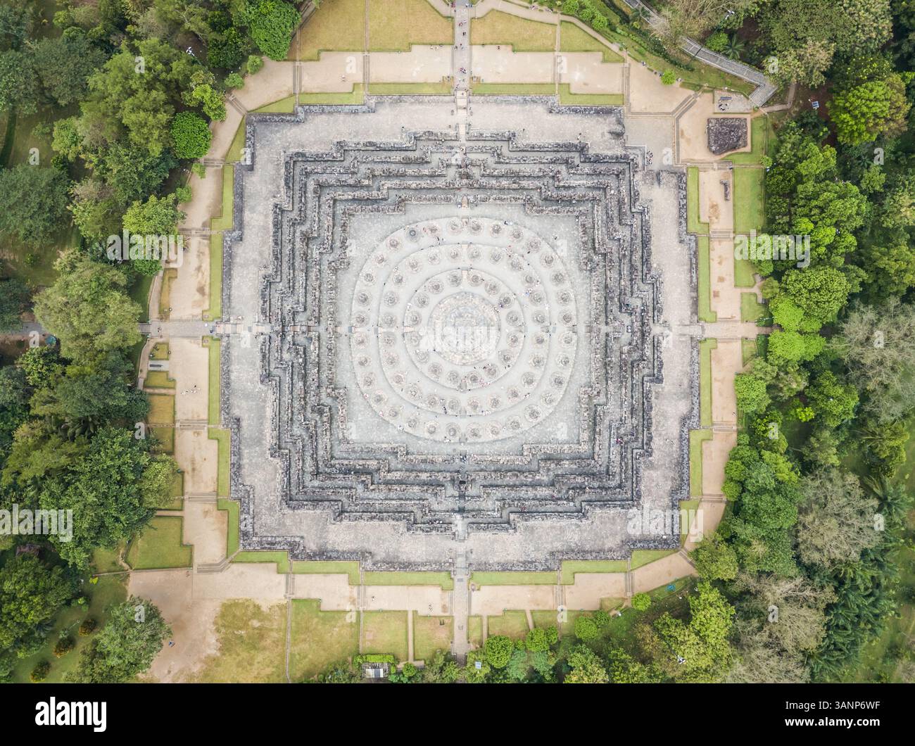 Aerial view of the world's largest buddhist temple Borobudur in Java ...