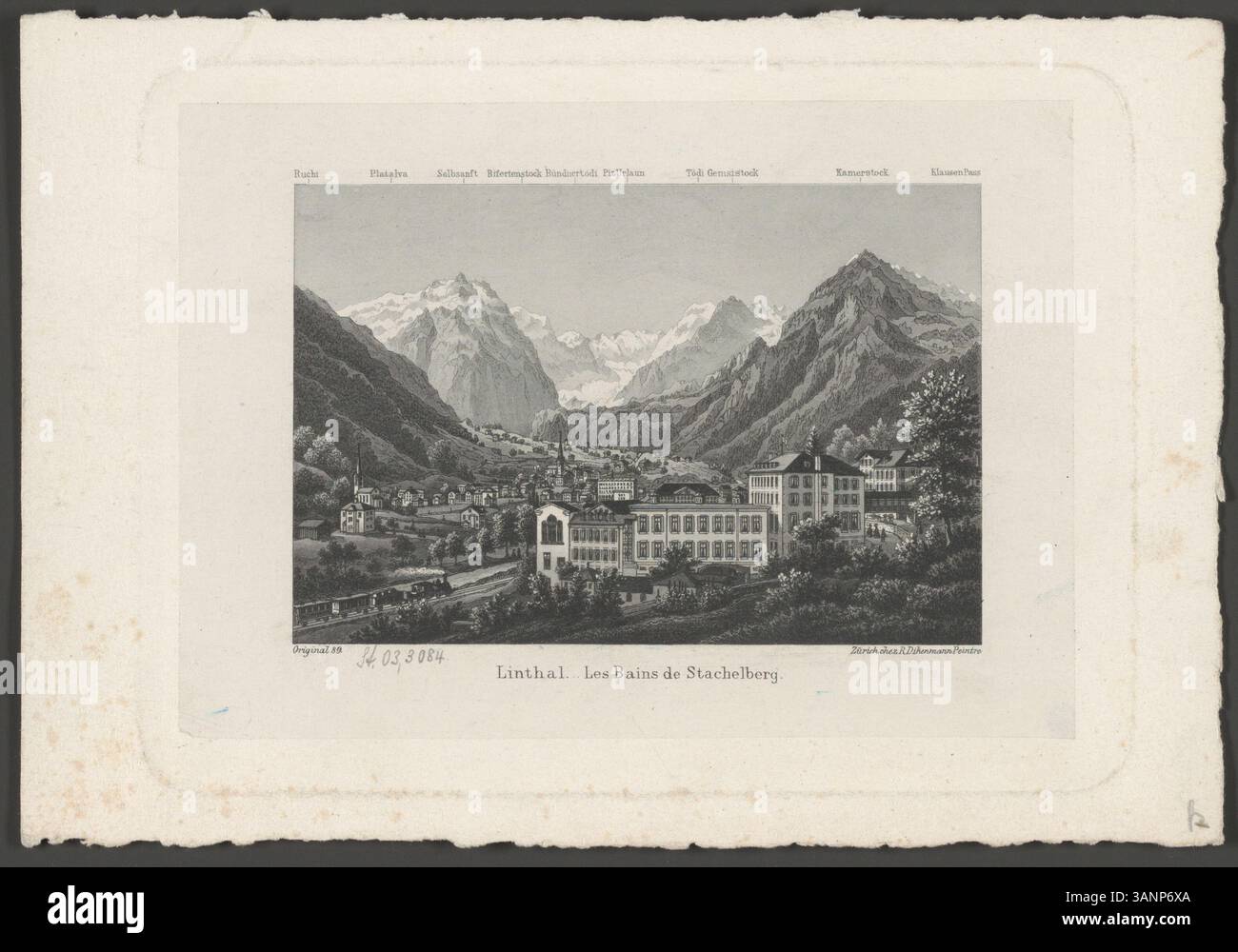 This print depicts the landscape surrounding Linthal in the canton of ...
