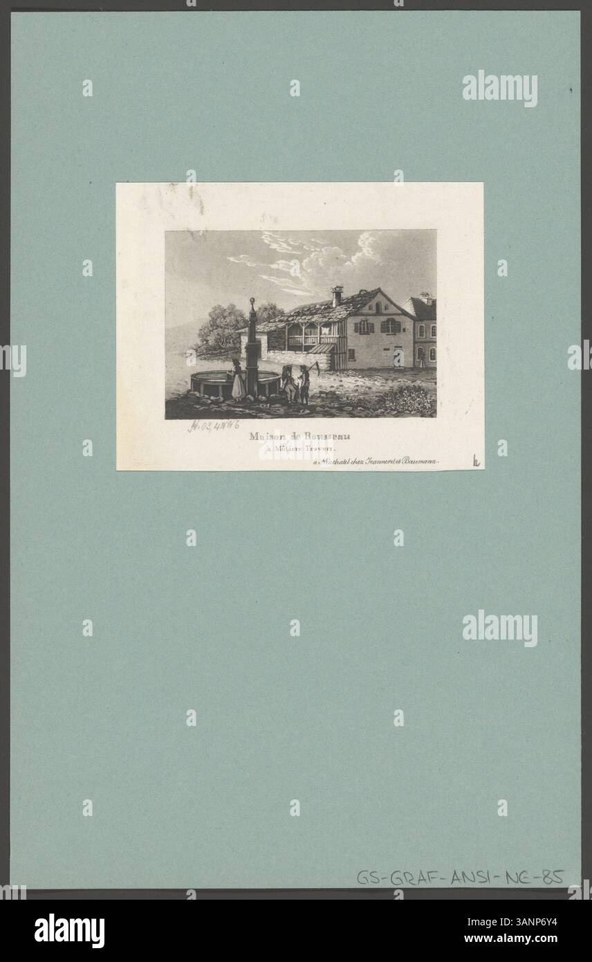 Aquatint print of the Maison de Rousseau at Môtiers Travers, Neuchâtel ...