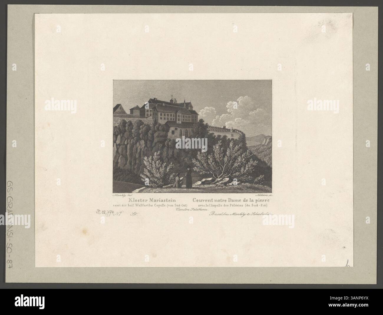 Etching and aquatint print depicting the Mariastein Monastery and the ...