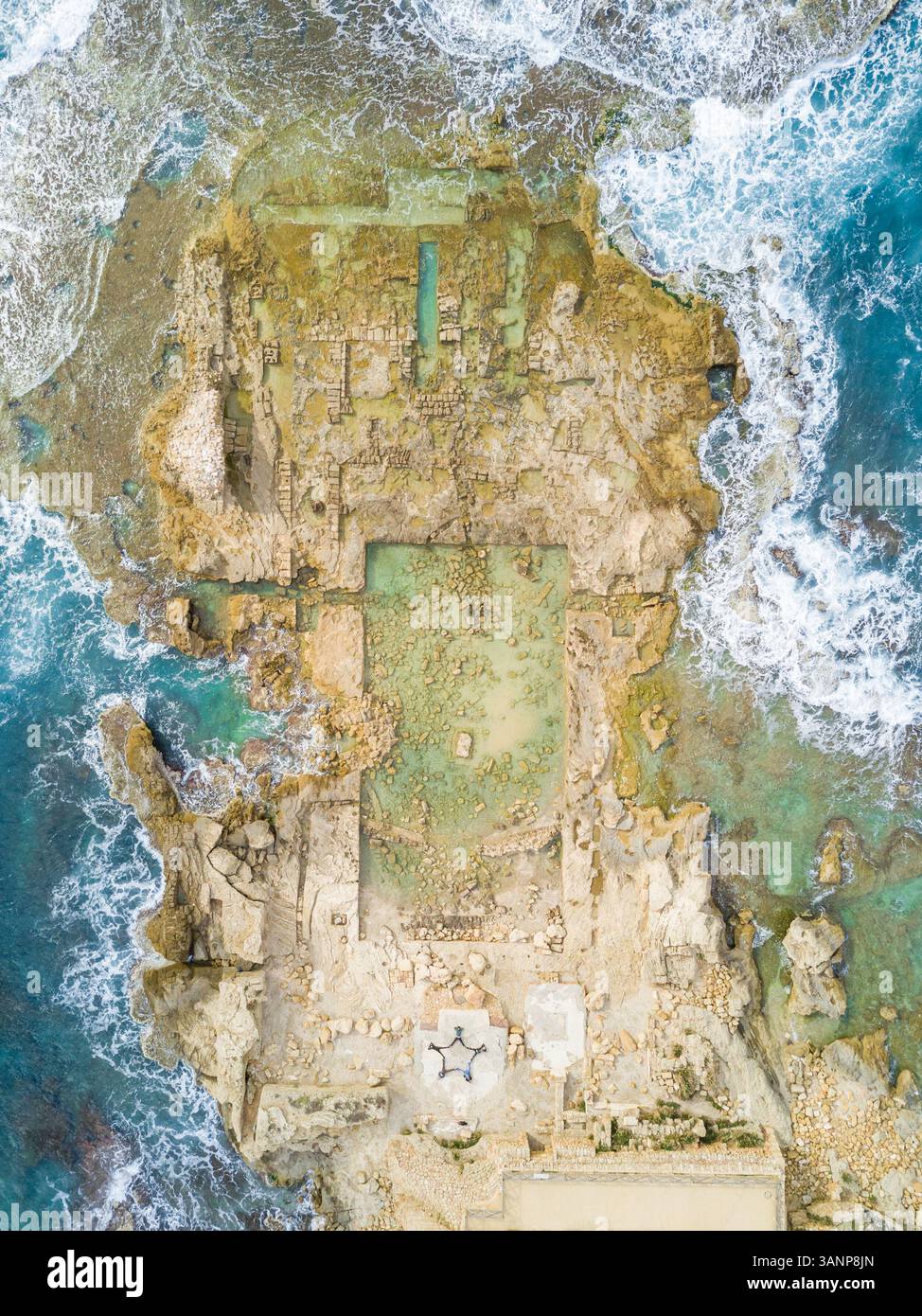 Aerial abstract view of ruins of Promontory Palace, Haifa, Israel Stock ...