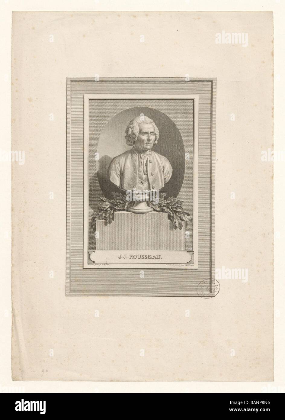 Intaglio print of Jean-Jacques Rousseau, a philosopher and writer, best ...