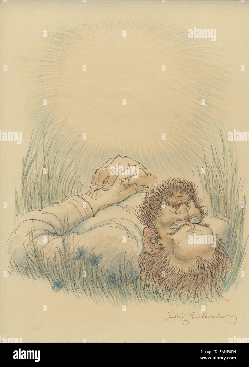 Fritz Eichenberg's 1925 study for a print, 'Reclining Man,' captures a ...