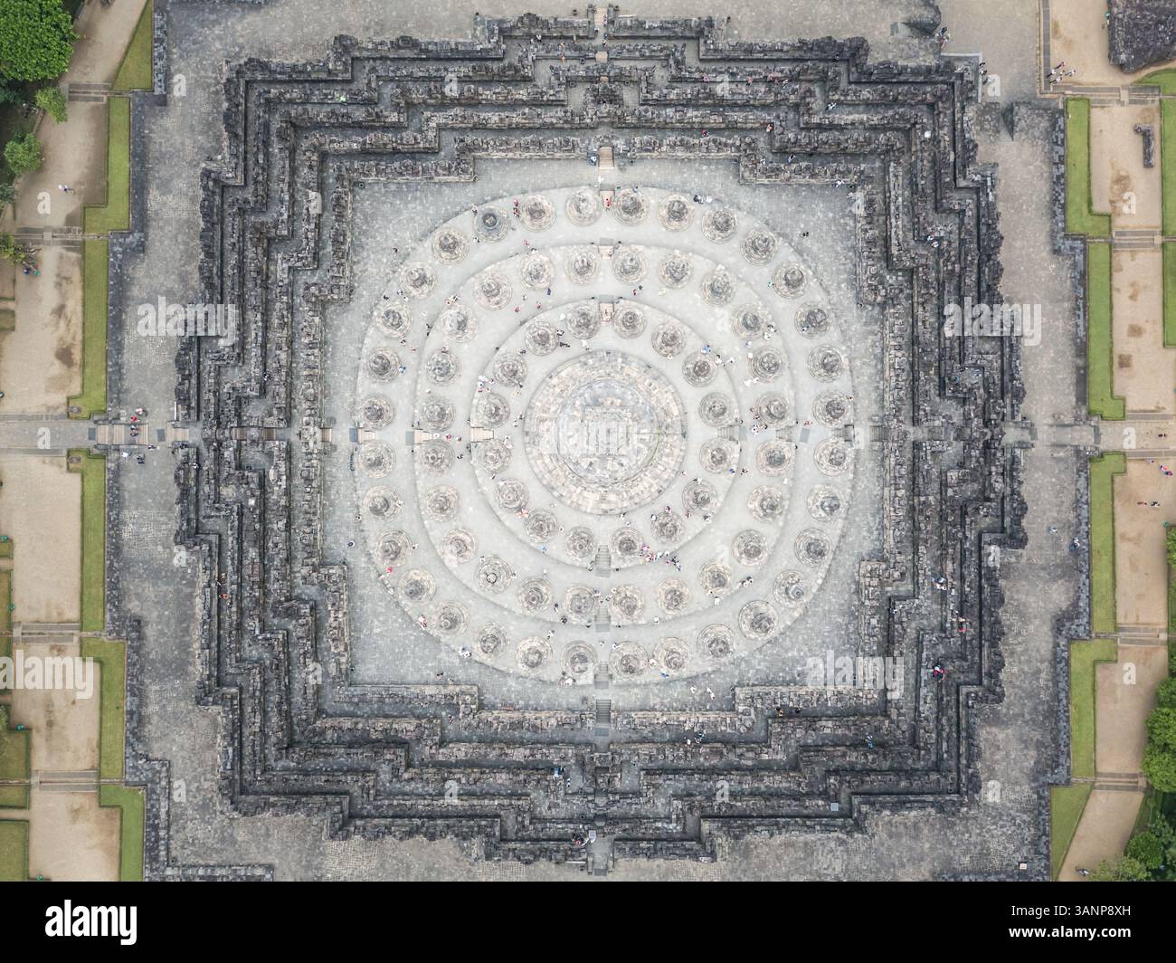 Aerial view of the world's largest buddhist temple Borobudur in Java ...