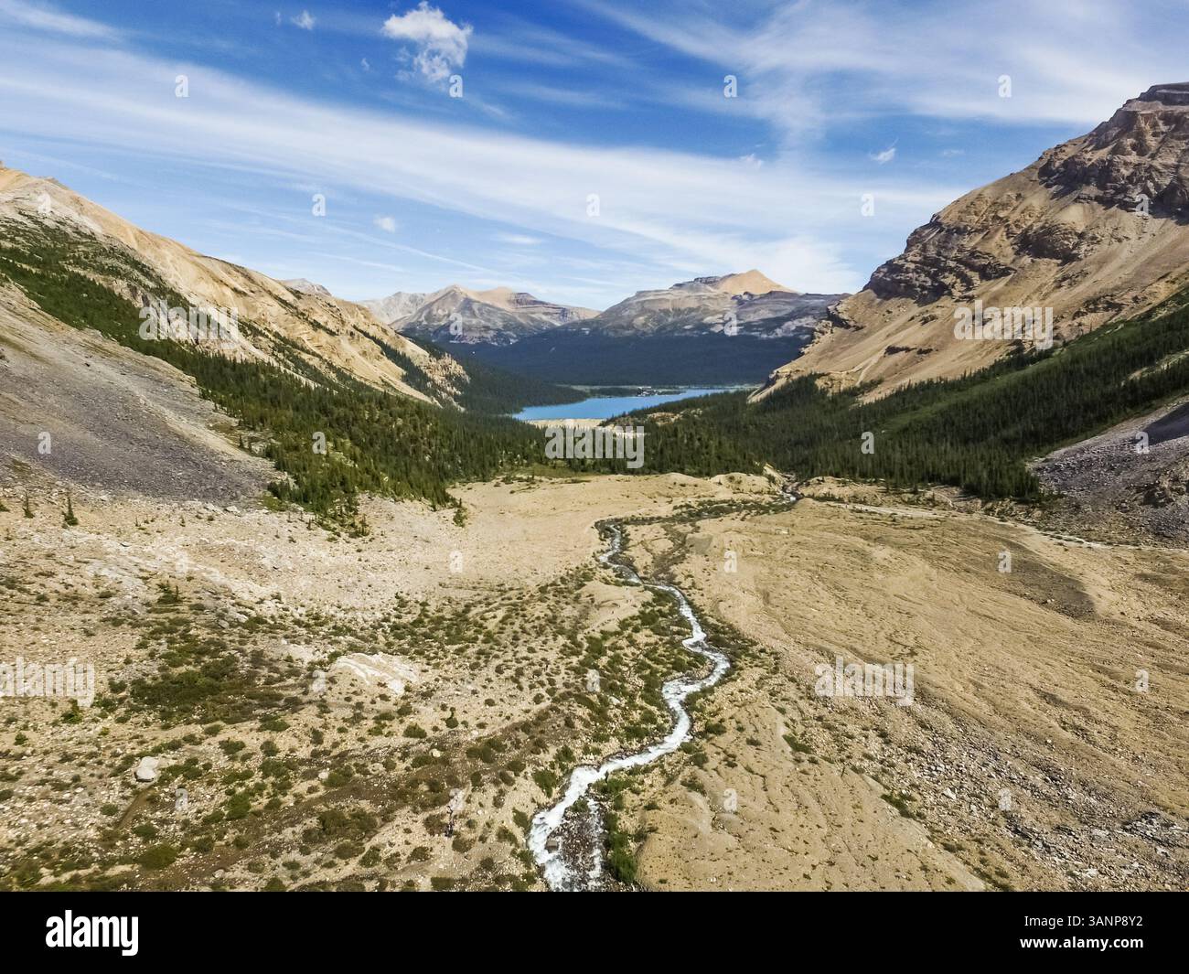 Aerial view of rocky mountains and lake in Alberta, Canada Stock Photo ...