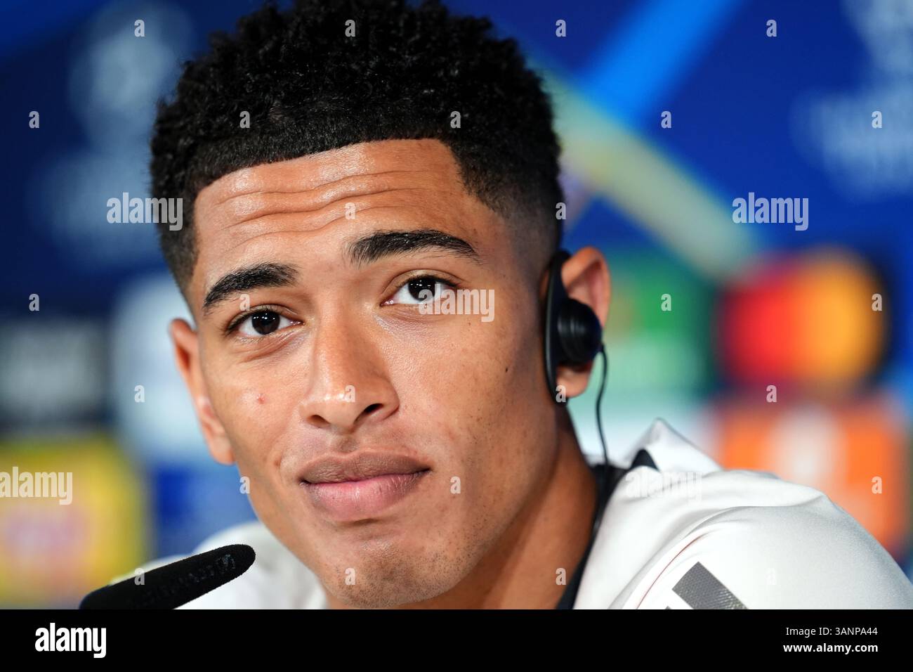 Real Madrid's Jude Bellingham during a press conference at the Ciudad ...