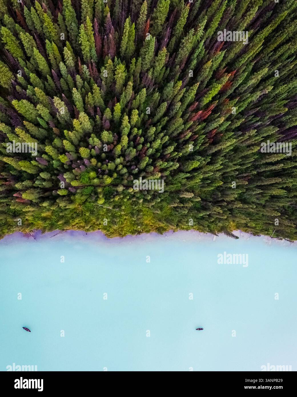 Aerial view of canoes in blue lake in Alberta, Canada Stock Photo - Alamy