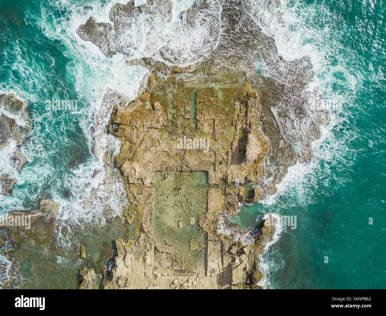 Aerial view of Caesarea ruins in the sea in Tel-Aviv, Israel Stock ...