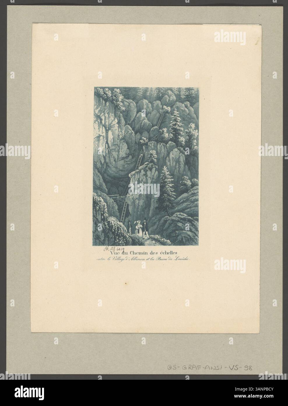 The print shows a view of the Path of Ladders between the Village of ...