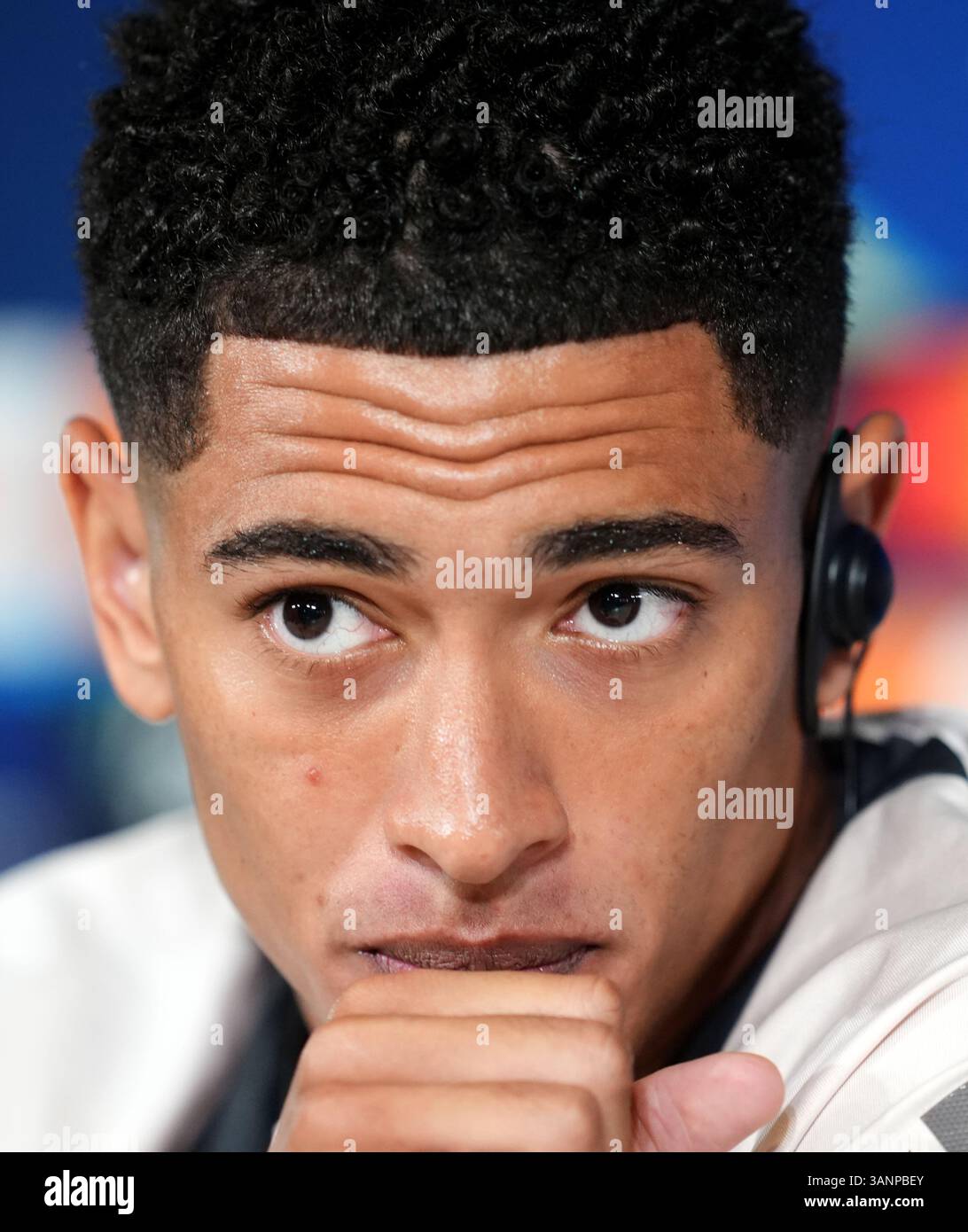 Real Madrid's Jude Bellingham during a press conference at the Ciudad ...