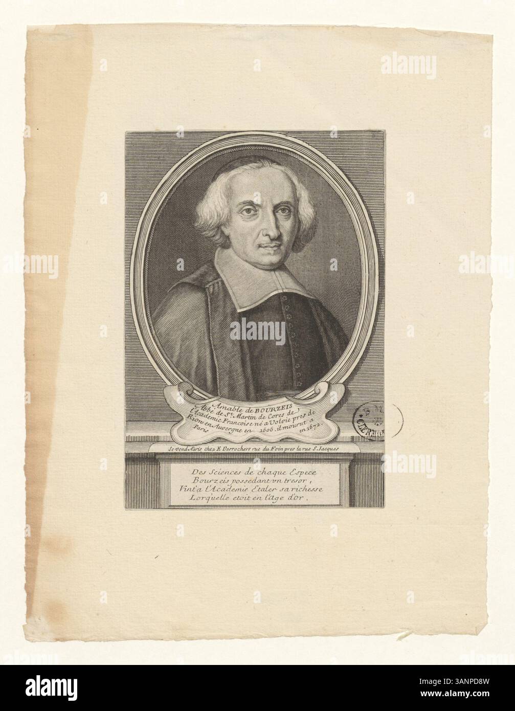 This intaglio print depicts Amable de Bourzeis, Abbot of St. Martin de ...