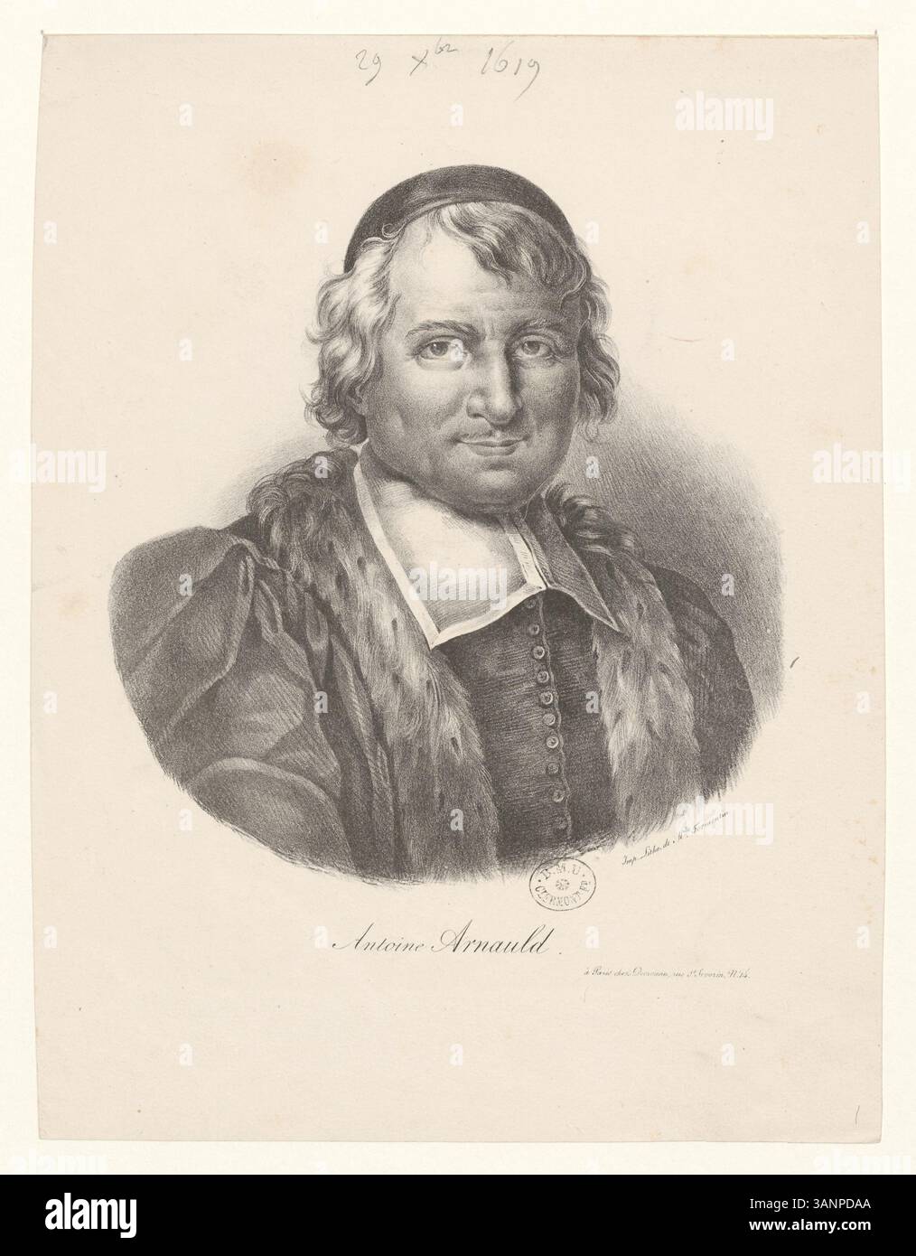A lithograph print from the Boyer collection of Antoine Arnauld, a ...