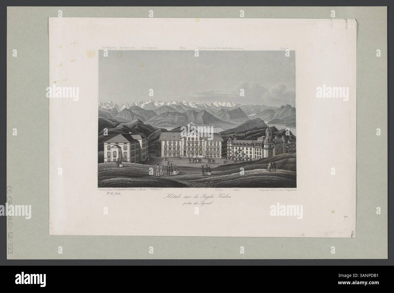 Etching and aquatint print by Johann Rudolf Dikenmann and Heinrich Siegfried showing Rigi Kulm ...