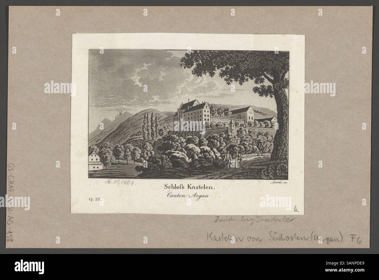 This aquatint print by Johann Jakob Sperli, created between 1820 and 1829, depicts Schloss ...