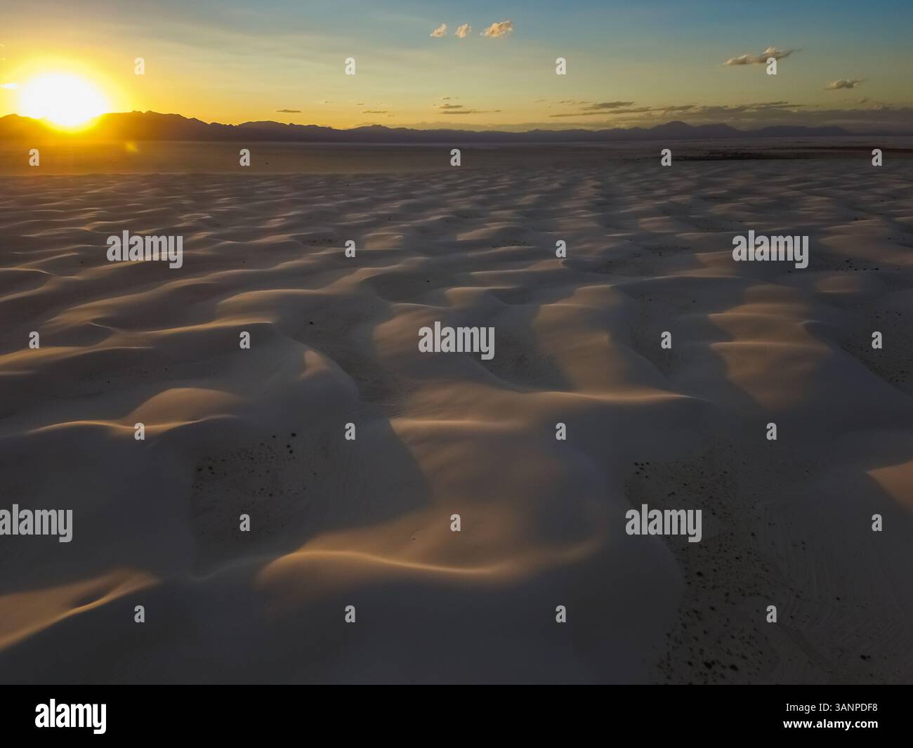 Aerial view of White Sands National Monument at sunset in Tularosa, USA ...