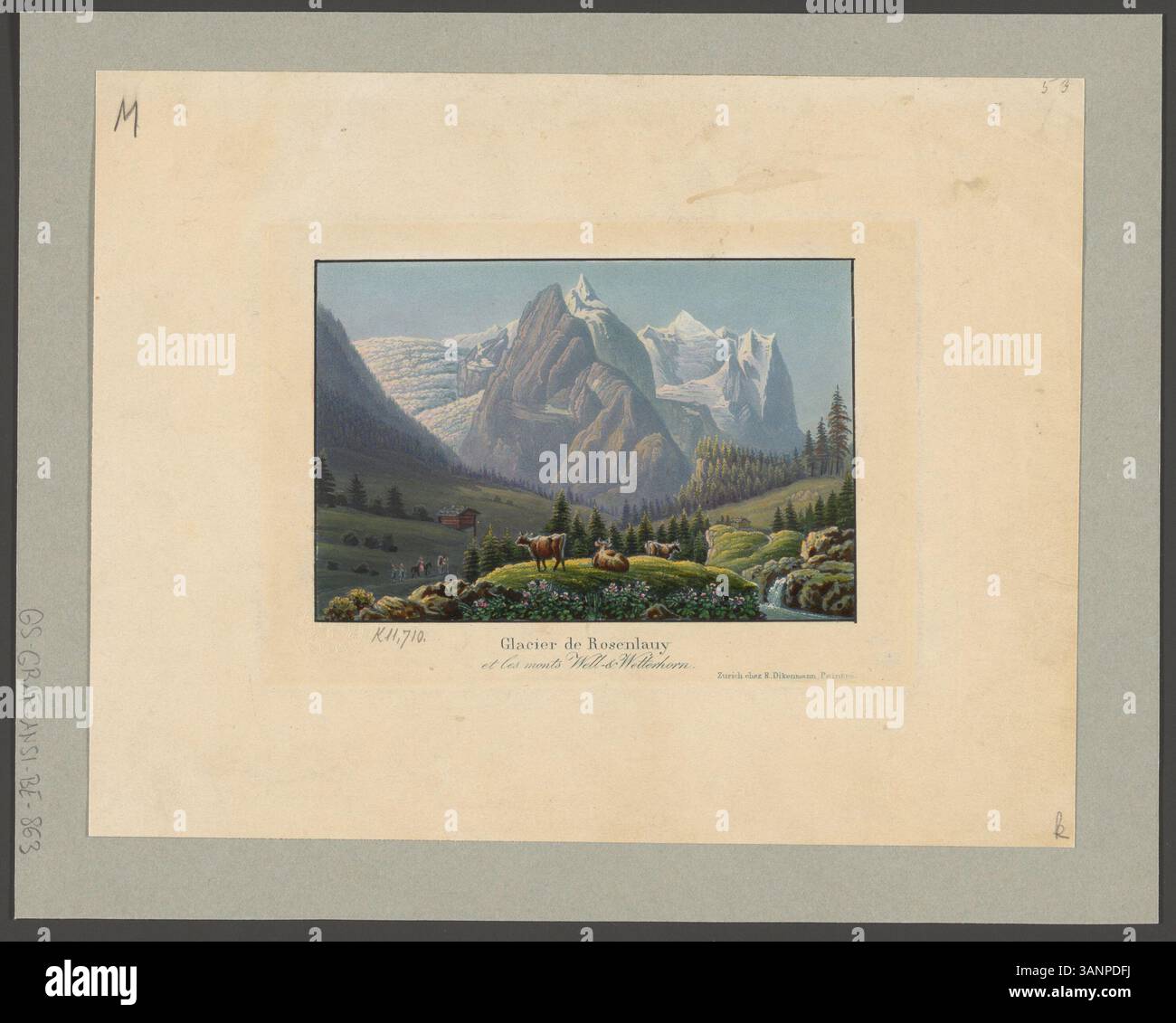 Etching and aquatint print depicting the Glacier de Rosenlaui and the Wellhorn and Wetterhorn ...
