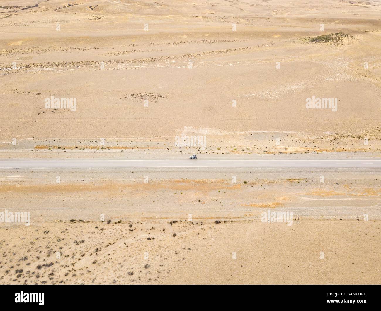Aerial view of jeep on desert road in Lago Viedma, Santa Cruz ...
