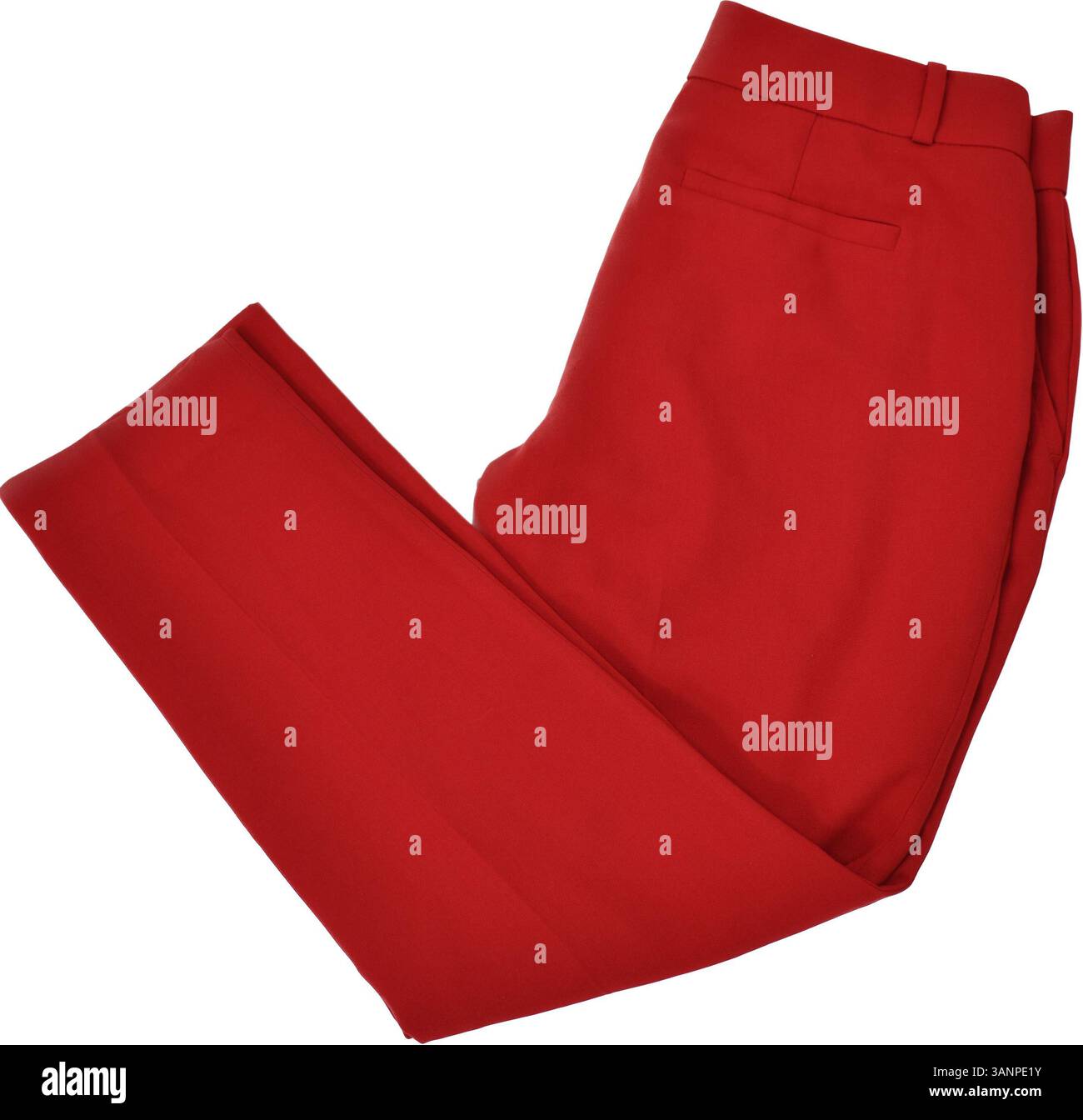 Folded red business trousers neatly placed on clean white background ...
