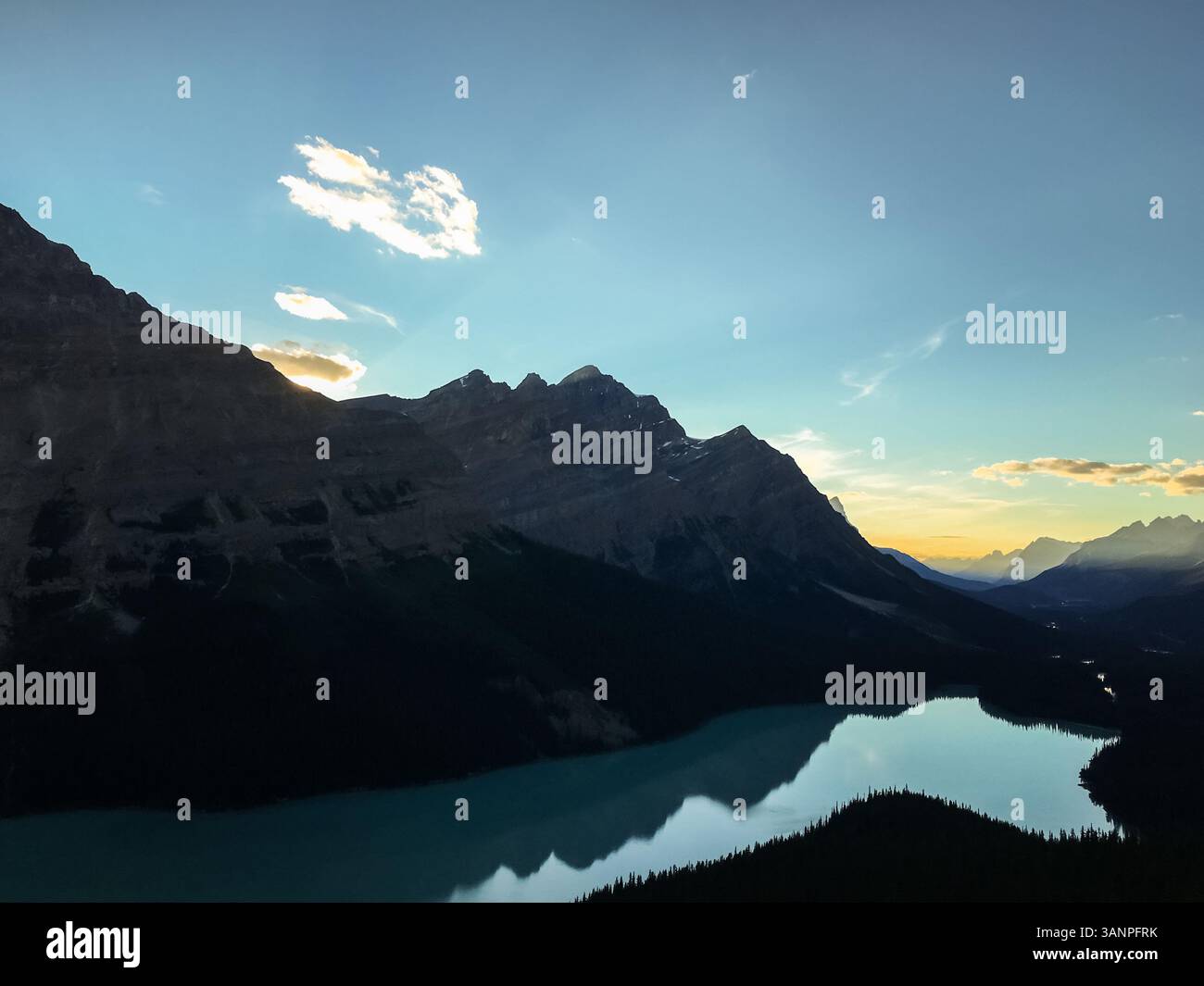 Aerial view of sunset behind mountain, Canada Stock Photo - Alamy