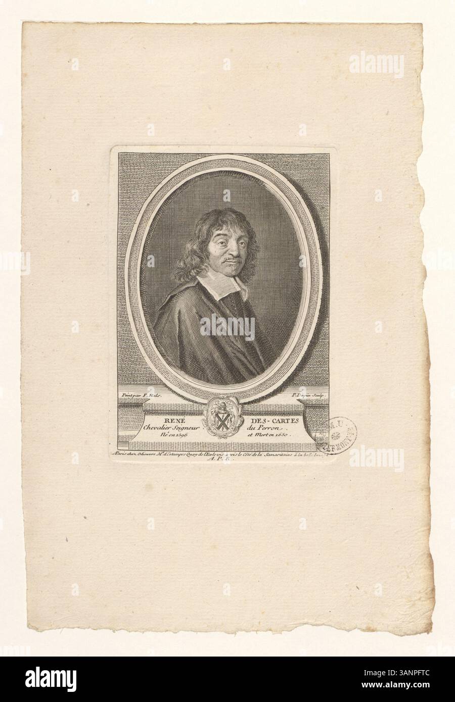 This intaglio print depicts René Descartes, French philosopher ...