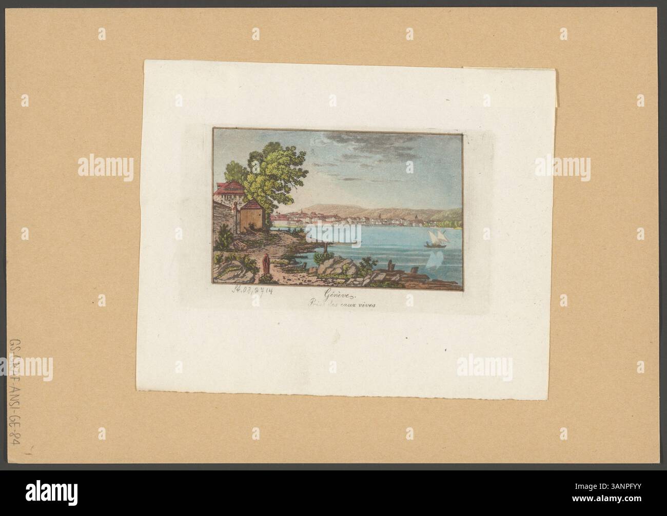 This etching and aquatint print depicts the water sources of Geneva ...