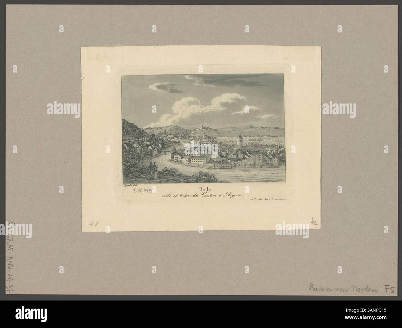 This aquatint print from Johann Jakob Sperli shows the town and baths of the Canton of Aargau ...