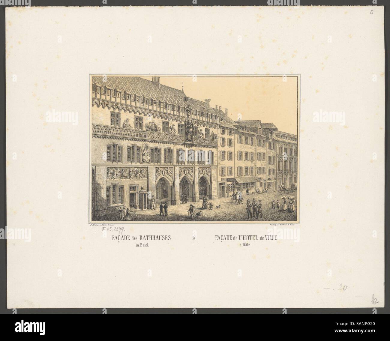 This lithograph, created circa 1842, showcases the façade of Basel's ...