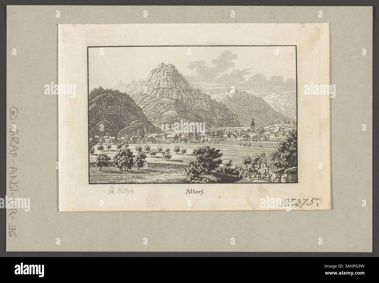 This circa 1850 aquatint and etching print depicts Altorf, the central ...