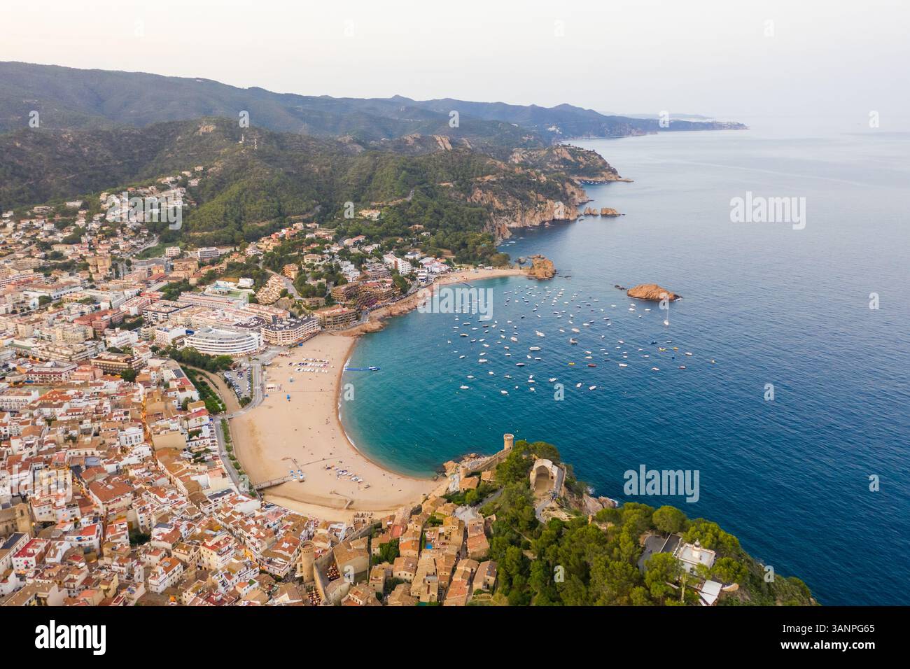 Aerial view of the Platja Gran beach in Tossa de Mar, Spain Stock Photo ...