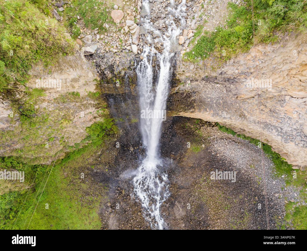 Aerial view of Rio Pastaza waterfall in Canton Banos, Tungurahua ...
