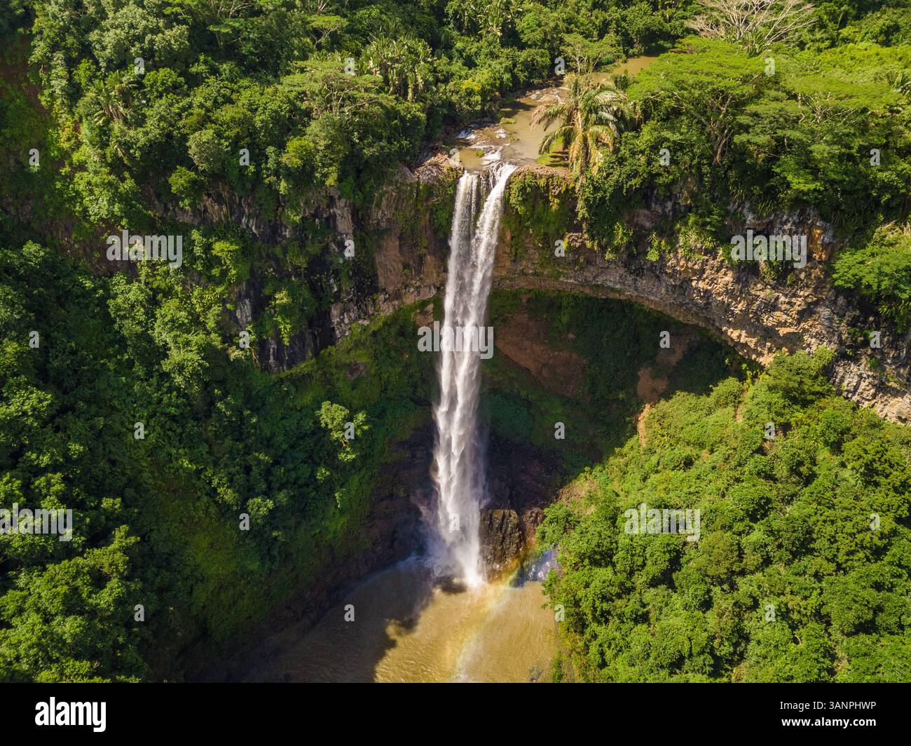 Aerial view of Chamarel Waterfall, Riviere du Cap, Mauritius Stock ...