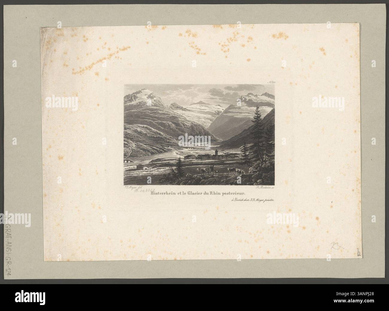 This etching depicts the Hinterrhein and the Posterior Rhine Glacier in Switzerland, created by ...