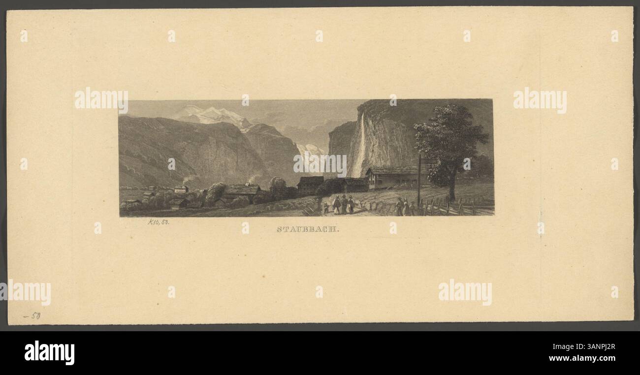 This 19th-century print shows Staubbach Falls, part of the 'Panoramas de la Suisse' series ...