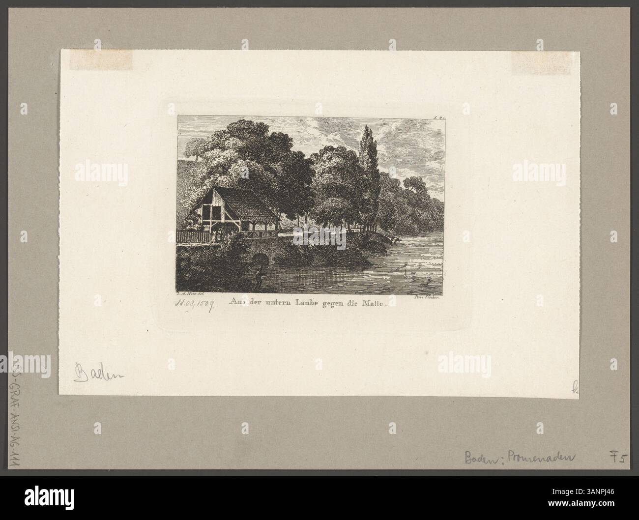 Etching print by Ludwig Adolf Hess and Peter Vischer, 1818, depicting a ...