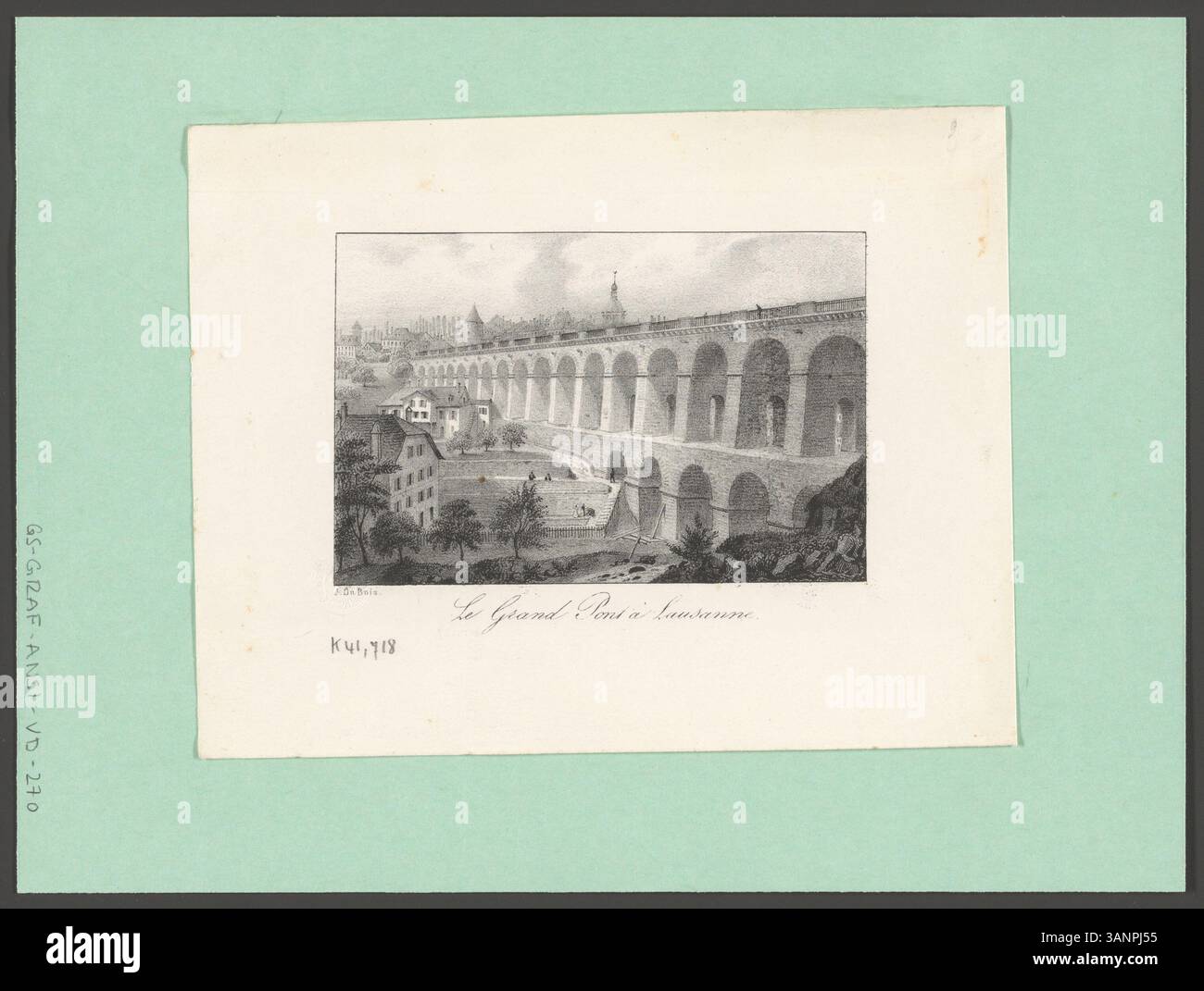 This lithograph by Jean Dubois depicts the Grand Bridge in Lausanne ...
