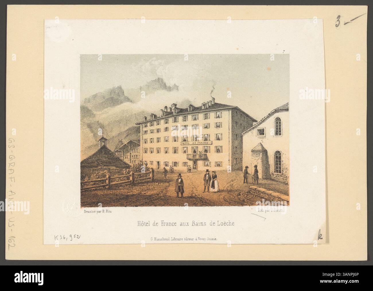 This 1851 lithograph by Raphael Ritz depicts the Hôtel de France at the ...