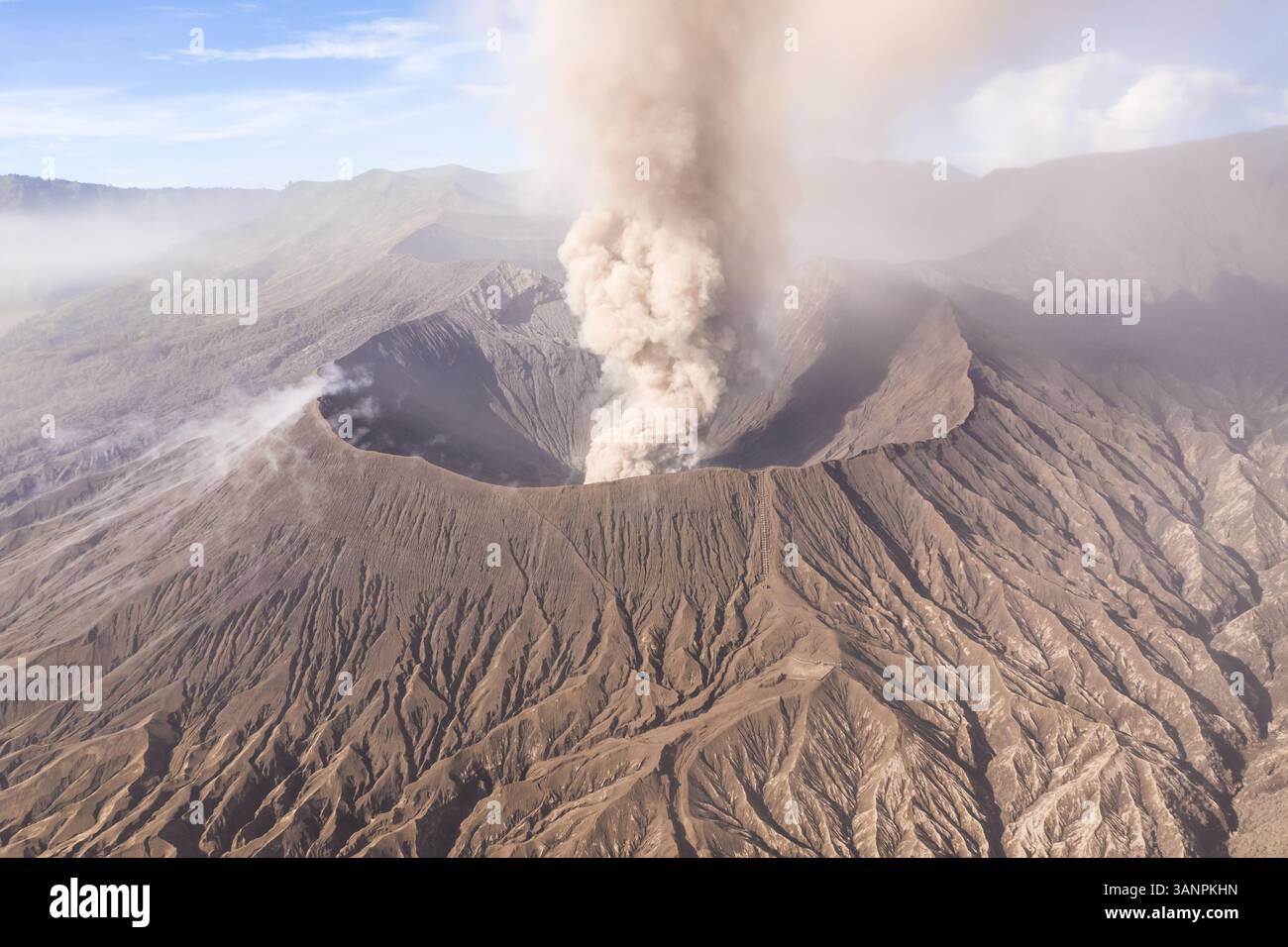 Aerial view of phreatic eruptions at Gn. Batok vulcan, Indonesia Stock ...